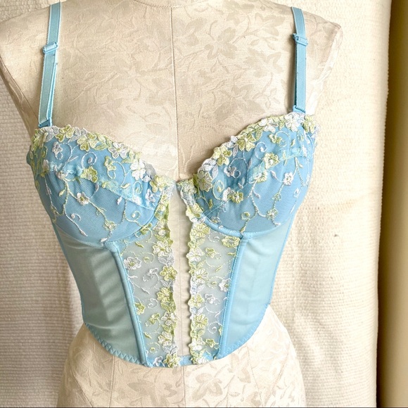Vintage | Tops | Vintage 9s Lace Floral Bra Crop Top Light Blue | Poshmark